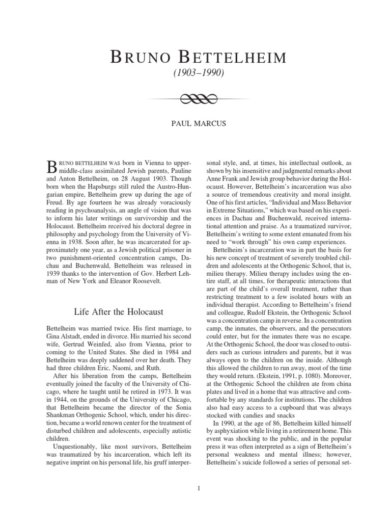 Bruno Bettelheim | PDF | Autonomy | Psychological Concepts