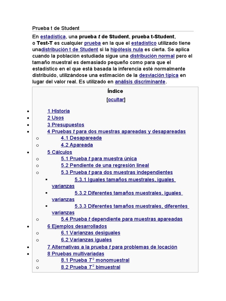 Prueba T de Student | PDF | Prueba T de Student | Prueba de hipótesis ...