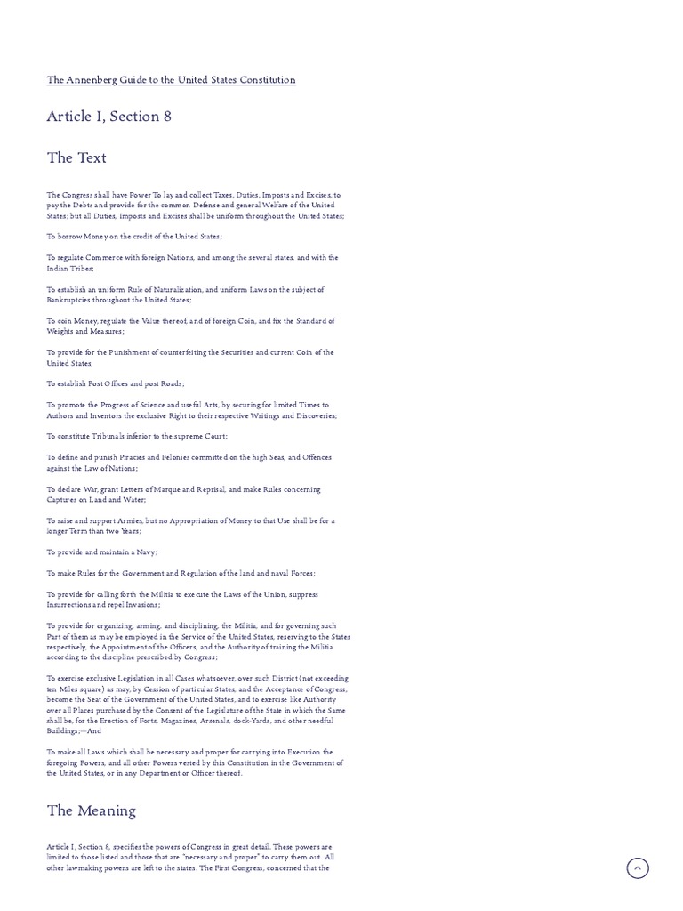 Article I, Section 8 - Annenberg Classroom | PDF | Article One Of The ...