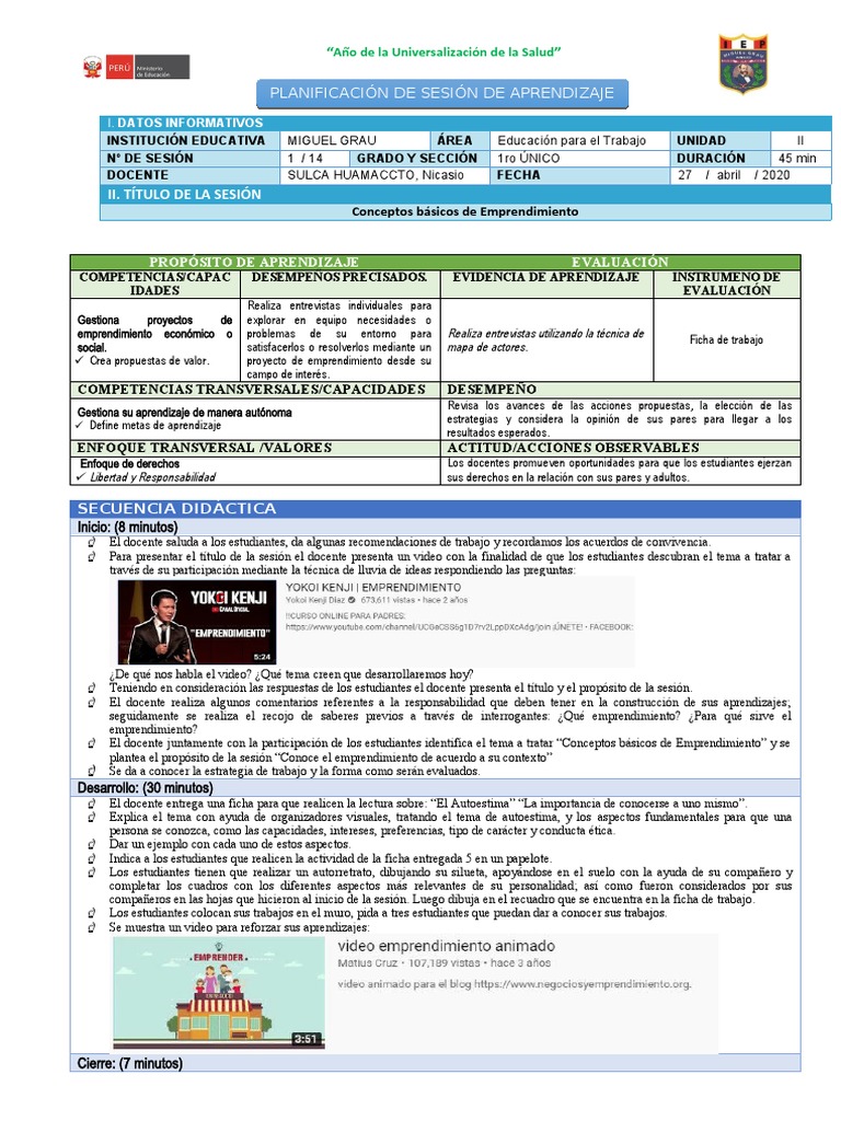 Sesión de Aprendizaje 1ro Unidad 02 #01 | PDF | Evaluación | Aprendizaje
