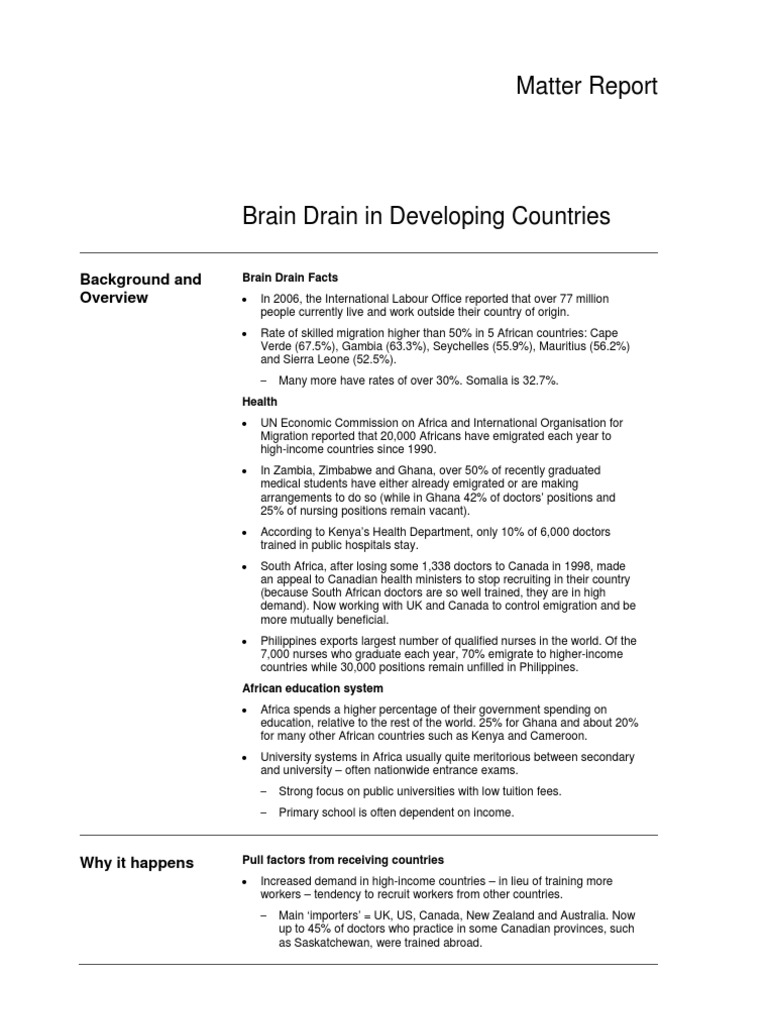 Matter Report - Brain Drain | PDF | Human Capital Flight | Employment