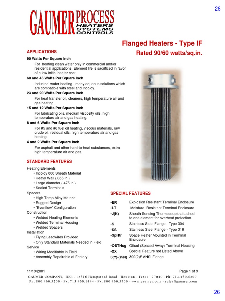 Gaumer Flanged Immersion Heaters | PDF | Oil | Stainless Steel