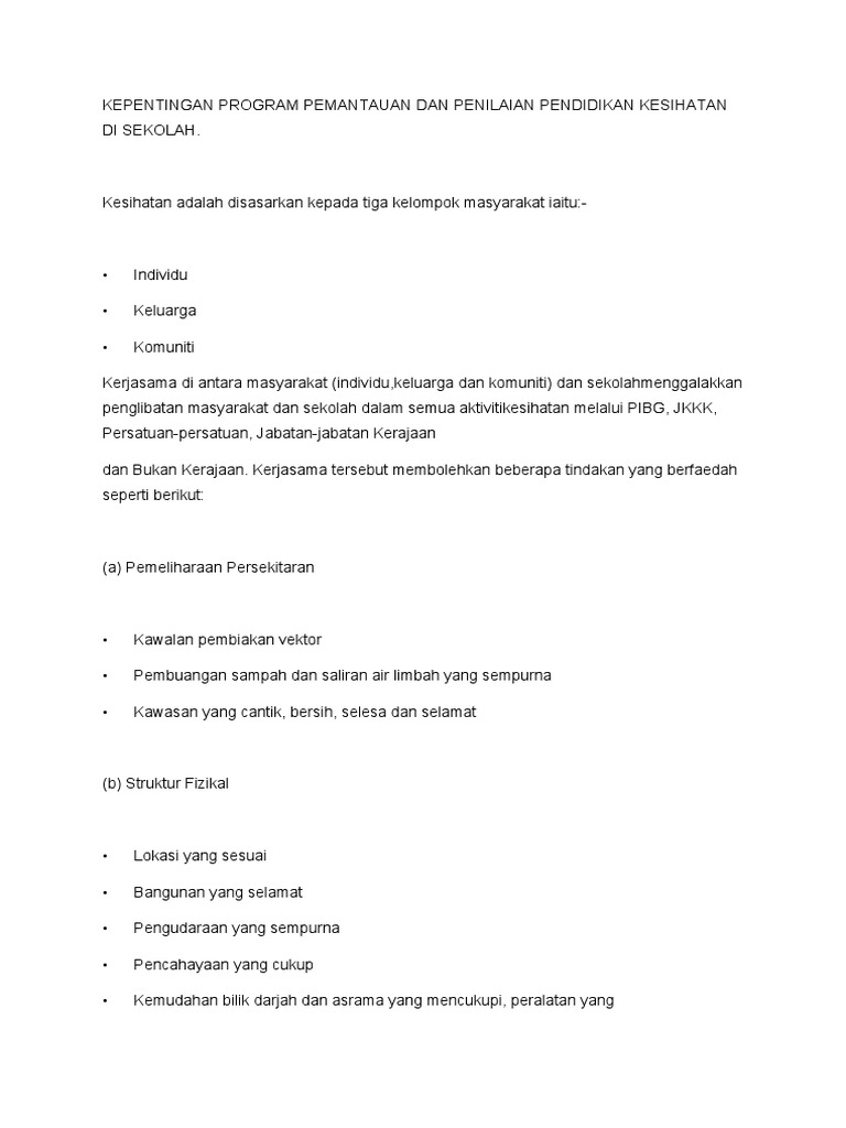Kepentingan Program Pemantauan Dan Penilaian Pendidikan Kesihatan Di ...