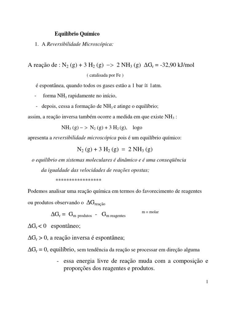 Equilíbrio Químico: Reversibilidade Microscópica, Estado de Equilíbrio ...