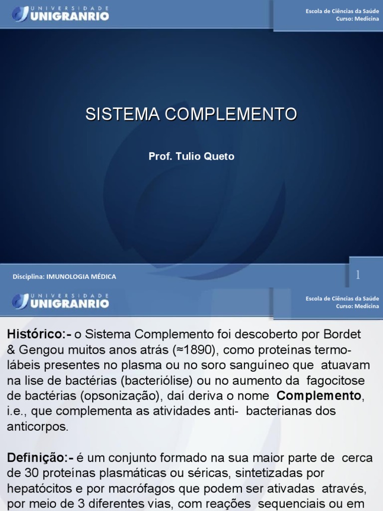 Aula 04 Sistema Complemento | PDF | Sistema complementar | Biologia Celular