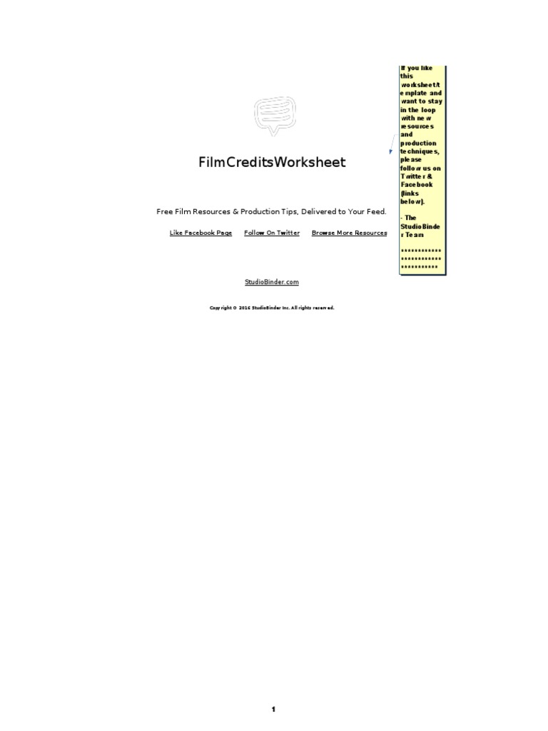 Film Credits Worksheet StudioBinder | PDF | Filmmaking | Entertainment