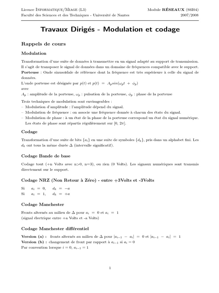 TD Modulation Codage PDF | PDF | ASCII | Codage des caractères