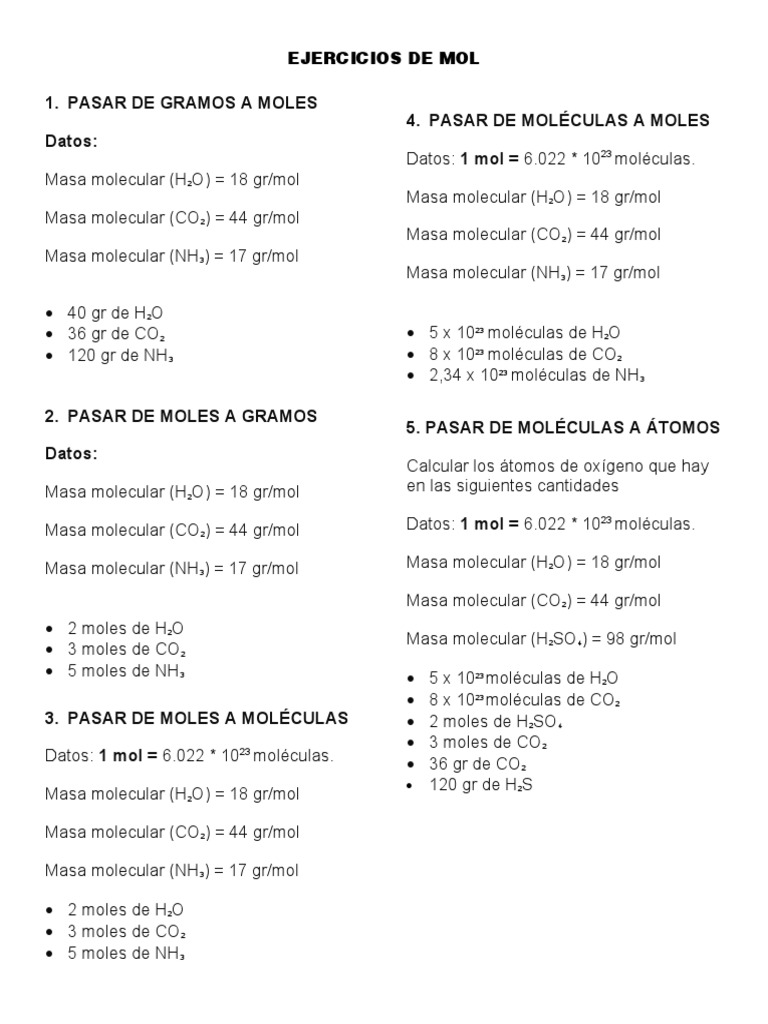 Ejercicios de Mol | PDF