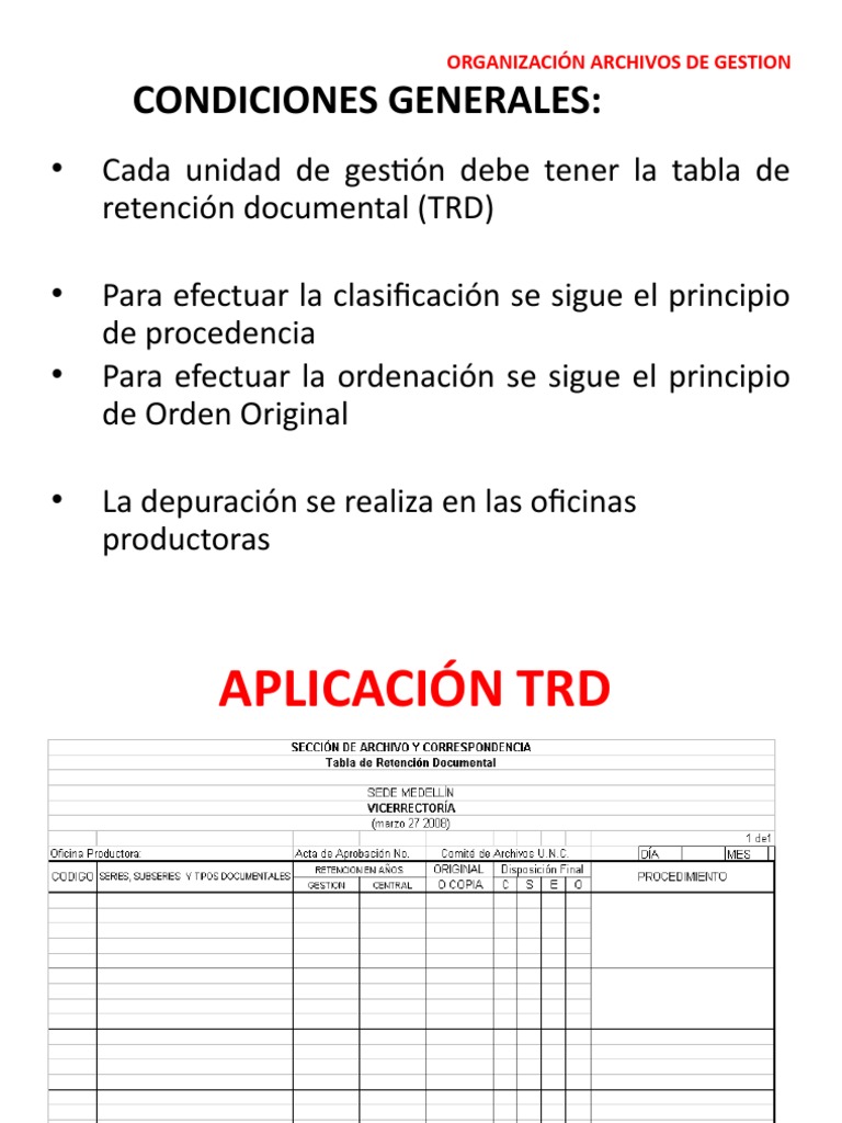Presentacion - Organizacion de Archivos de Gestion Basados en TRD | PDF | Archivo de computadora ...