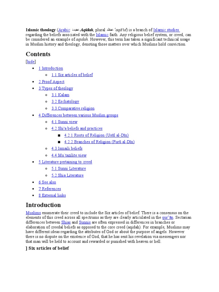 Islamic Theology: Core Beliefs and Differences Between Sects | PDF ...