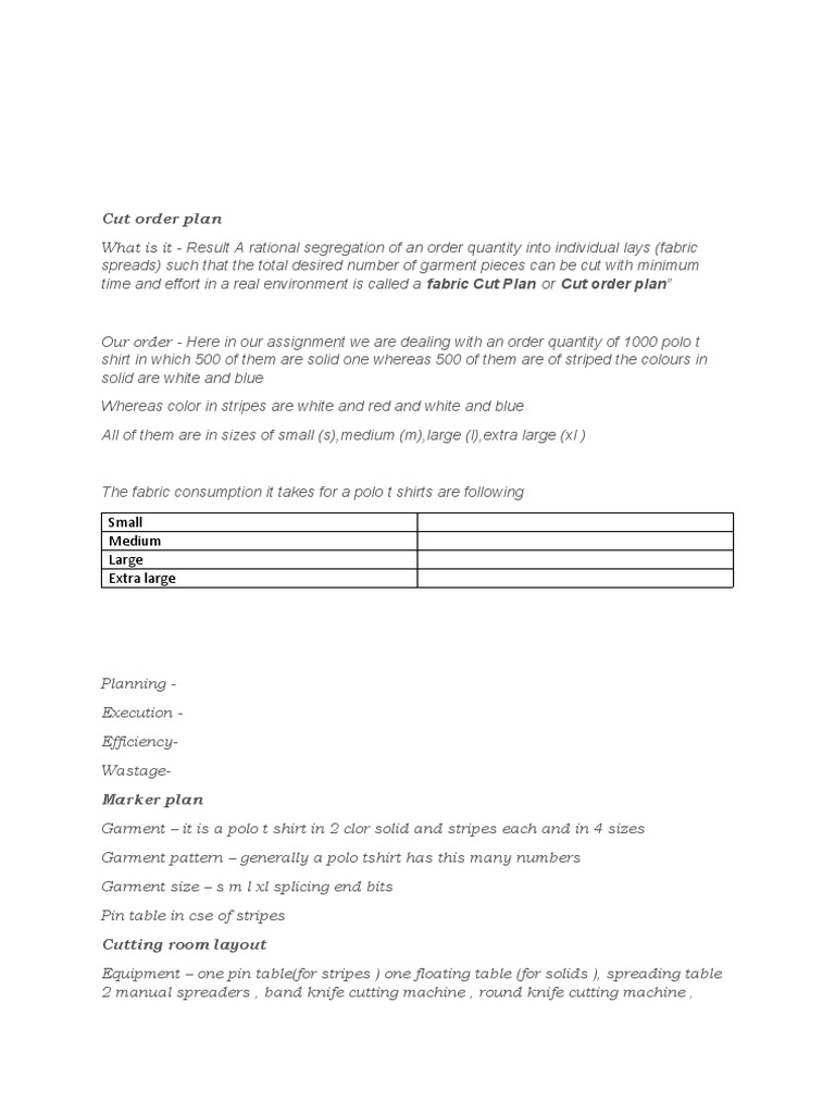 Cut Order Plan | PDF