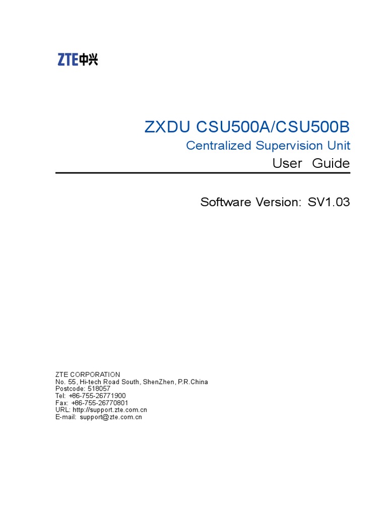 Chapter 8 - ZXDU CSU500A, CSU500B (SV1.03) Centralized Supervision Unit ...
