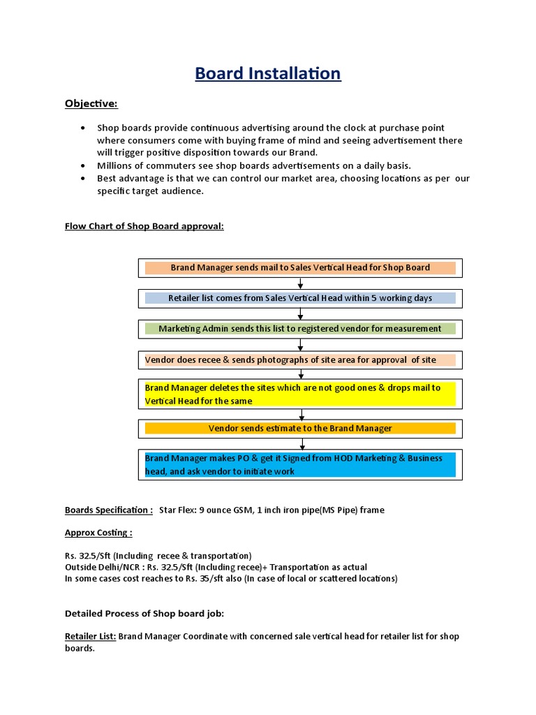 Board Installation SOP . | PDF | Brand Management | Retail