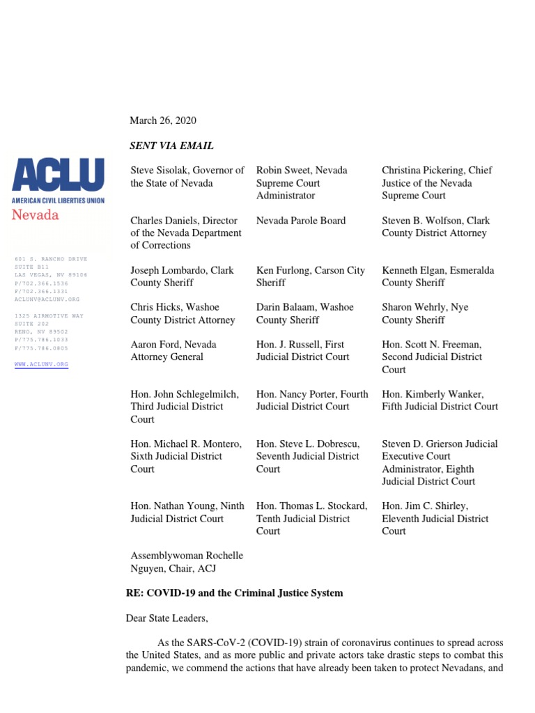 ACLU Criminal Justice Requests - COVID-19 | PDF | Prison | Remand ...