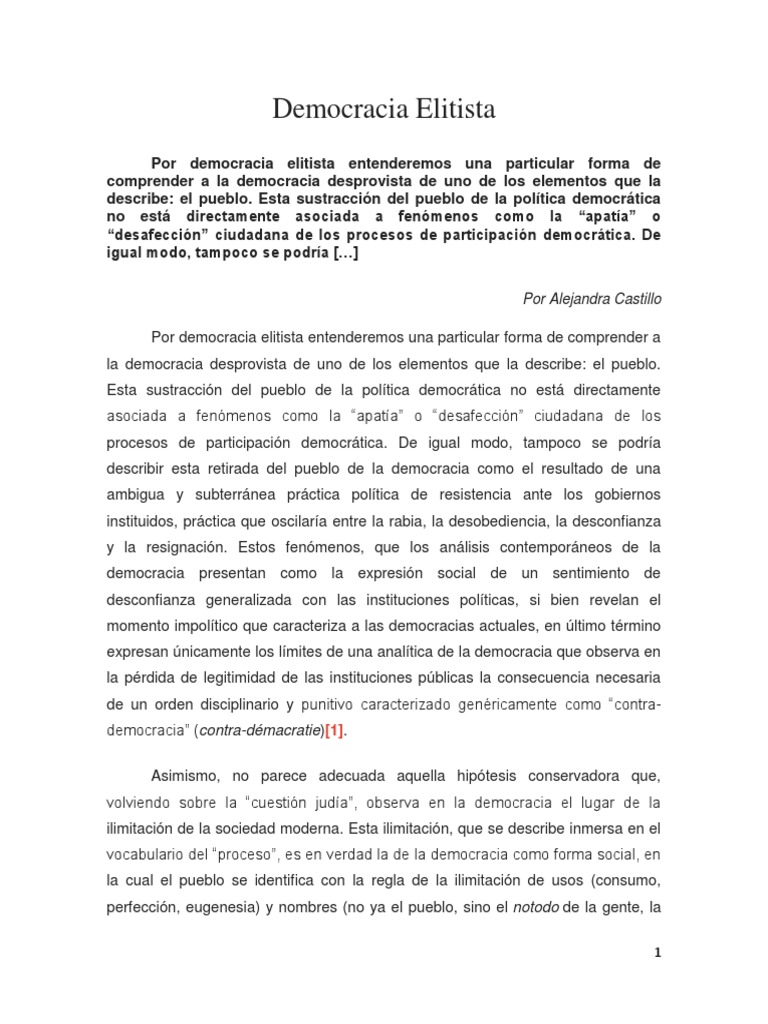Elitismo Democrático PDF | PDF | Democracia | Ideologías políticas
