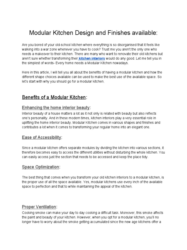 Modular Kitchen Design and Finishes Available | PDF | Kitchen | Home