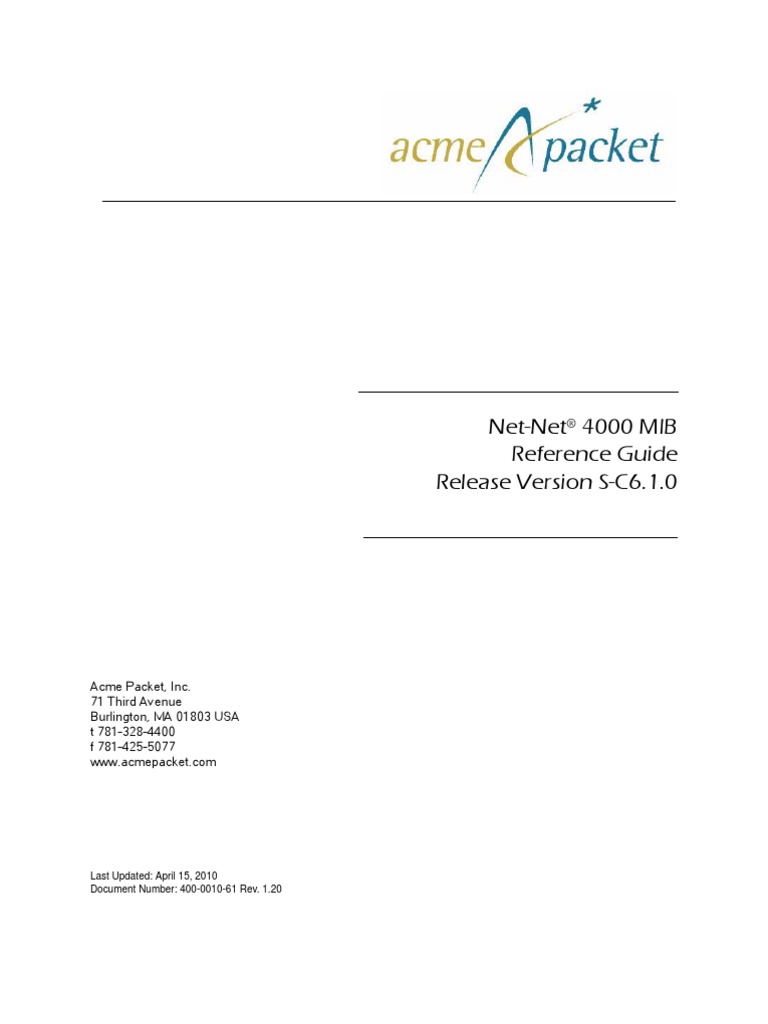 Net-Net 4000 S-C6.1.0 MIB Reference Guide | PDF | Digital Technology ...
