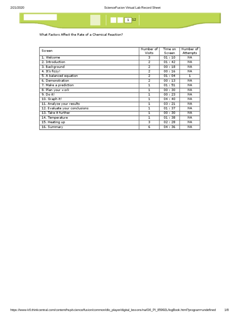 Sciencefusion Virtual Lab Record Sheetqm | PDF | Physical Sciences ...