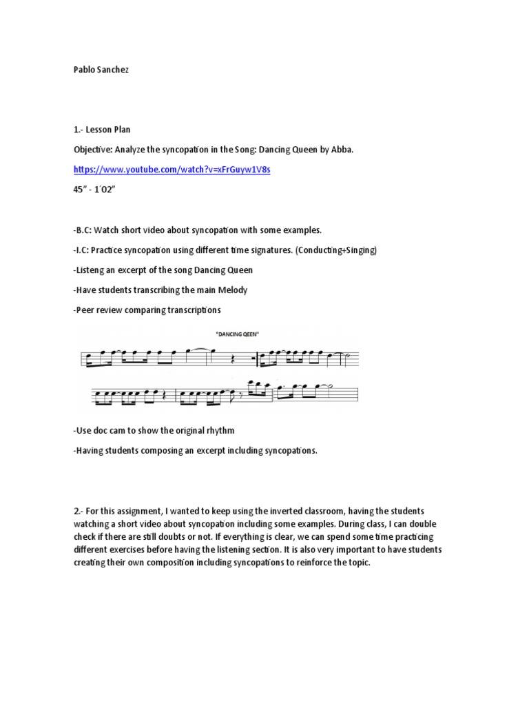 Lesson Plan To Teach Syncopation | PDF