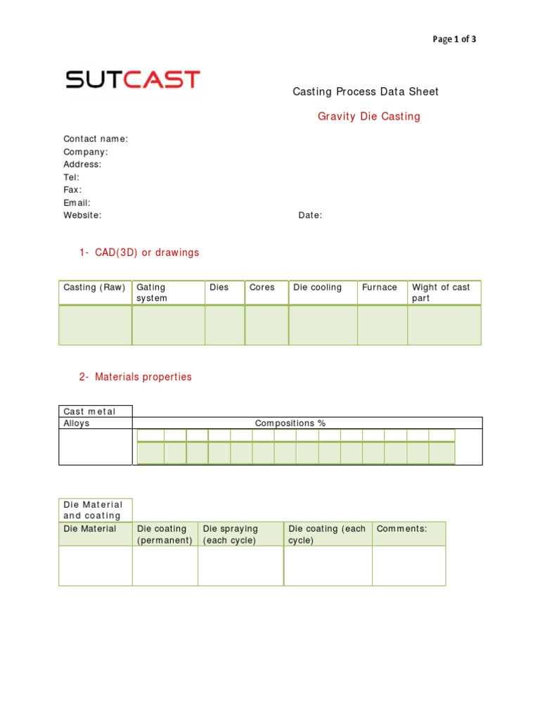 Gravity Die Casting-Casting Process Data Sheet PDF | PDF | Casting ...
