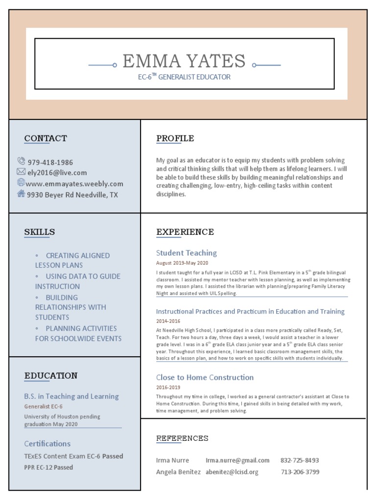 Emma Yates Resume | PDF | Lesson Plan | Change