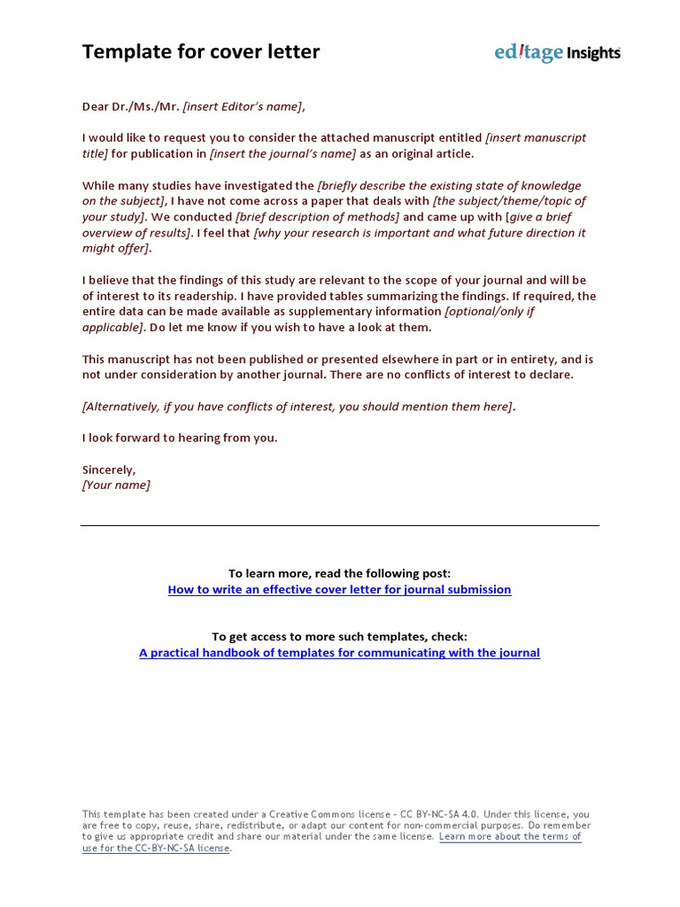 Cover Letter Template For Journal Submissions | PDF | Career & Growth ...