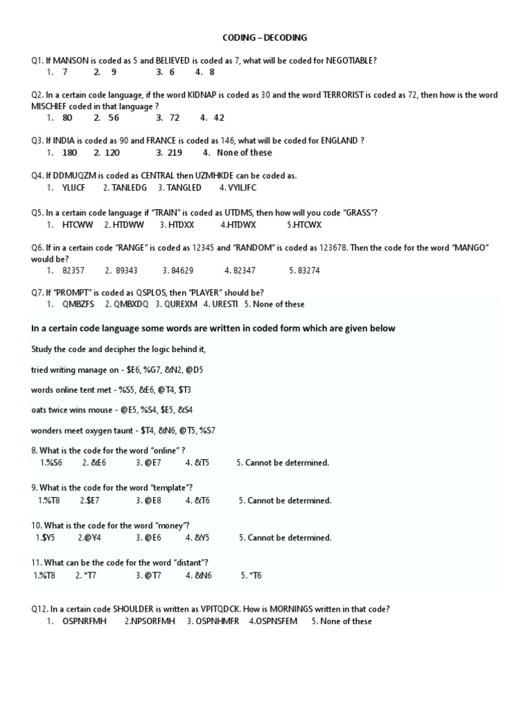 Coding Decoding | PDF | Cognitive Science Coding Decoding | PDF | Cognitive Science