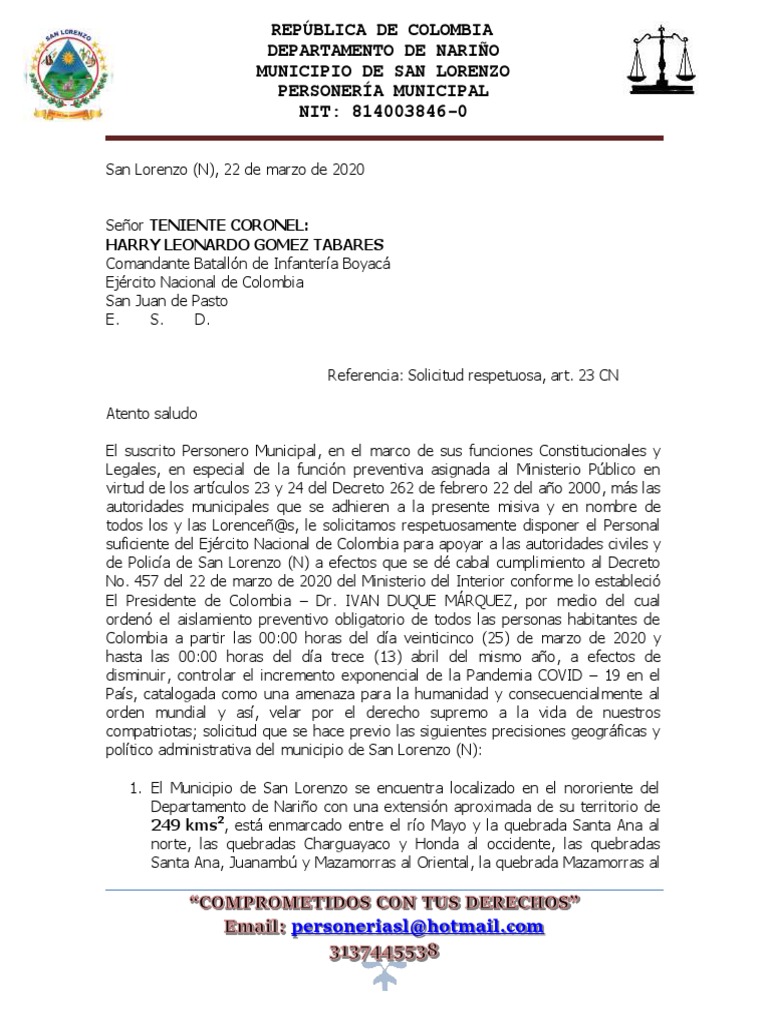 Oficio Refuerzos Ejercol | PDF | Colombia | Policía