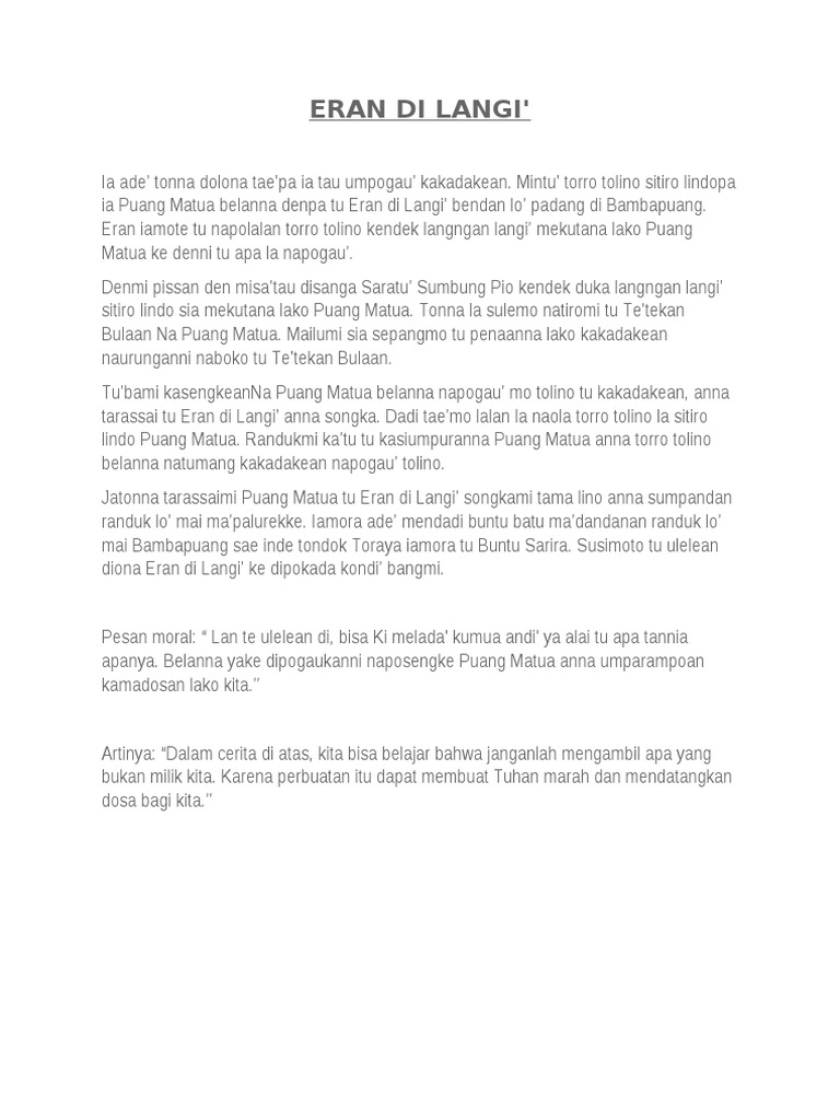 Cerita Rakyat Toraja PDF | PDF