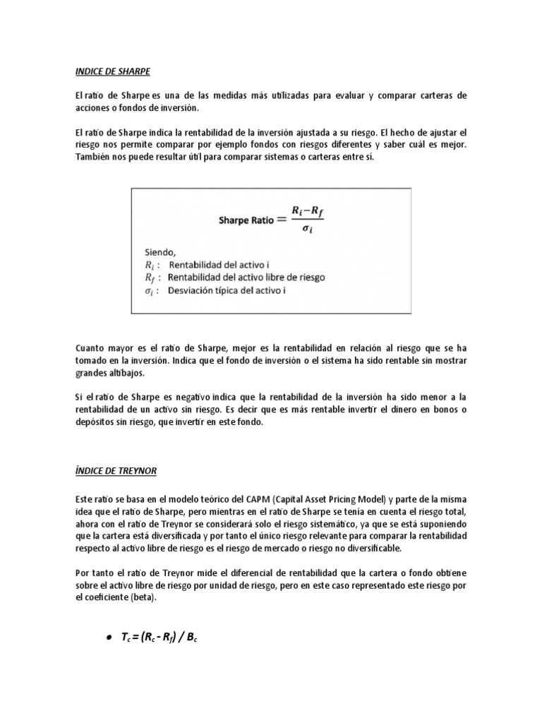 Comparativa de Índices de Sharpe y Treynor | PDF | Modelo de fijación ...