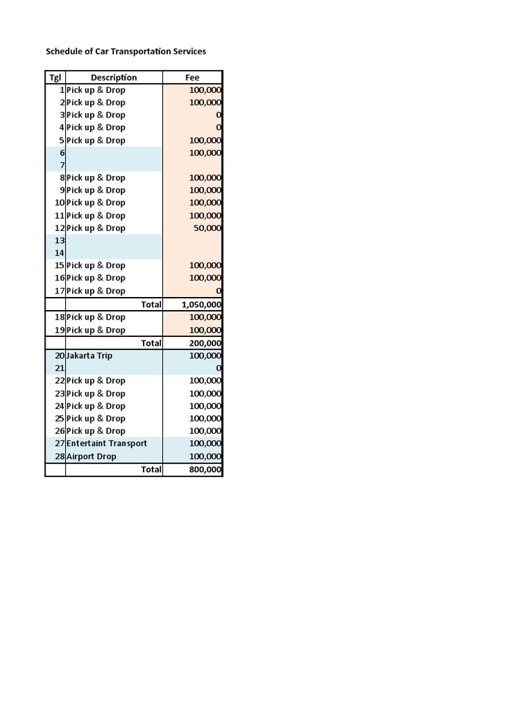 Car Transportation Service Schedule | PDF