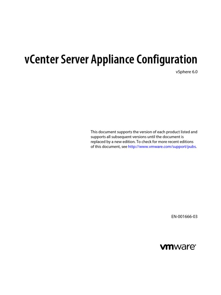 Vsphere Esxi Vcenter Server 60 Appliance Configuration Guide PDF | PDF ...