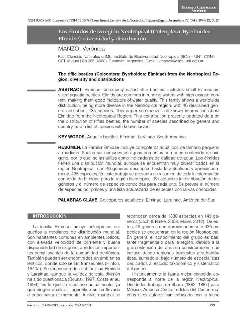 Elmidae Del Neotropico | PDF | Américas | América del Sur