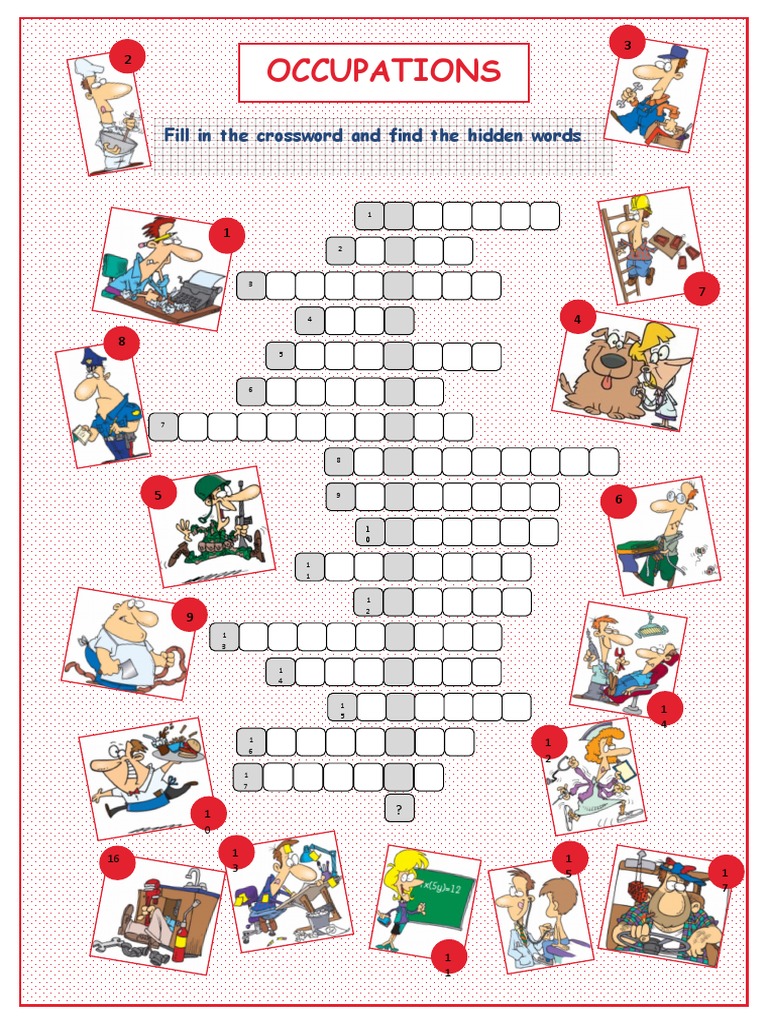 Occupations Crossword Puzzle: A Document Providing Clues to Common Jobs ...