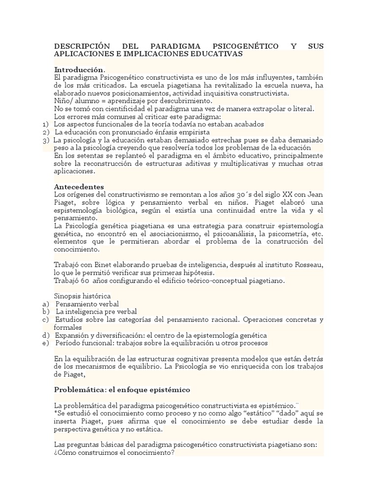 Descripción Del Paradigma Psicogenético y Sus Aplicaciones e ...
