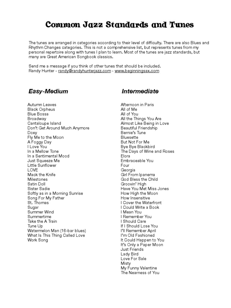 Common Jazz Standards PDF | PDF | Musical Compositions | Musical Forms