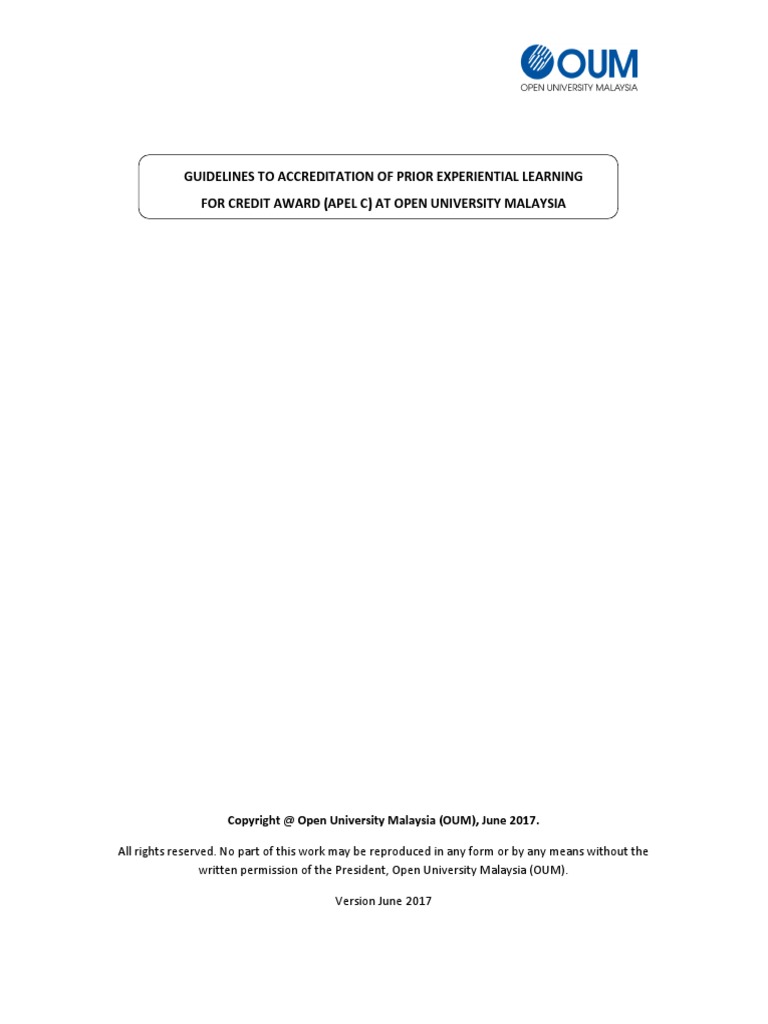 APEL C Guidelines OUM Aug 2018 PDF | PDF | Educational Assessment ...