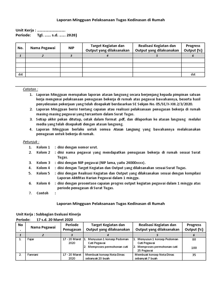 Template Laporan Mingguan | PDF