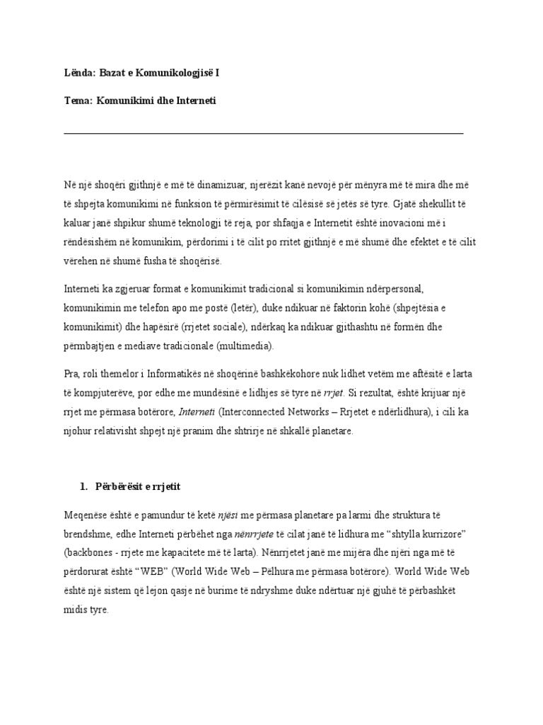 Ligjerata 10, Komunikimi Dhe Interneti | PDF