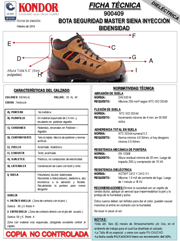 Ficha Tecnica Bota Master | PDF | Materiales | Bienes de consumo