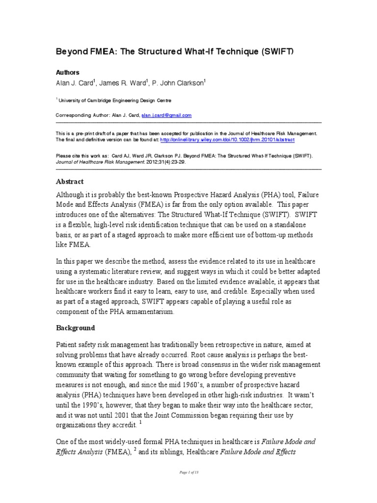 Beyond FMEA The Structured What-If Techn PDF | PDF | Risk Management | Risk