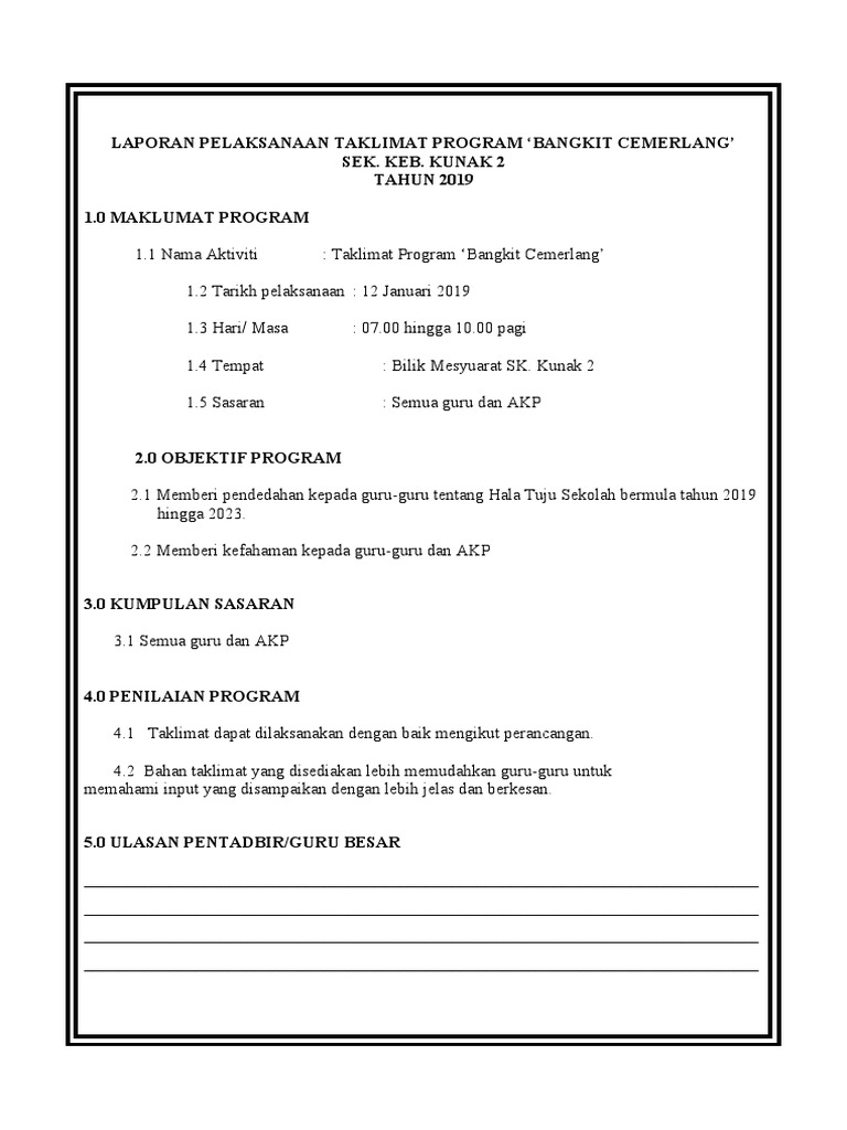 Laporan Pelaksanaan Taklimat Program Bangkit Cemerlang | PDF