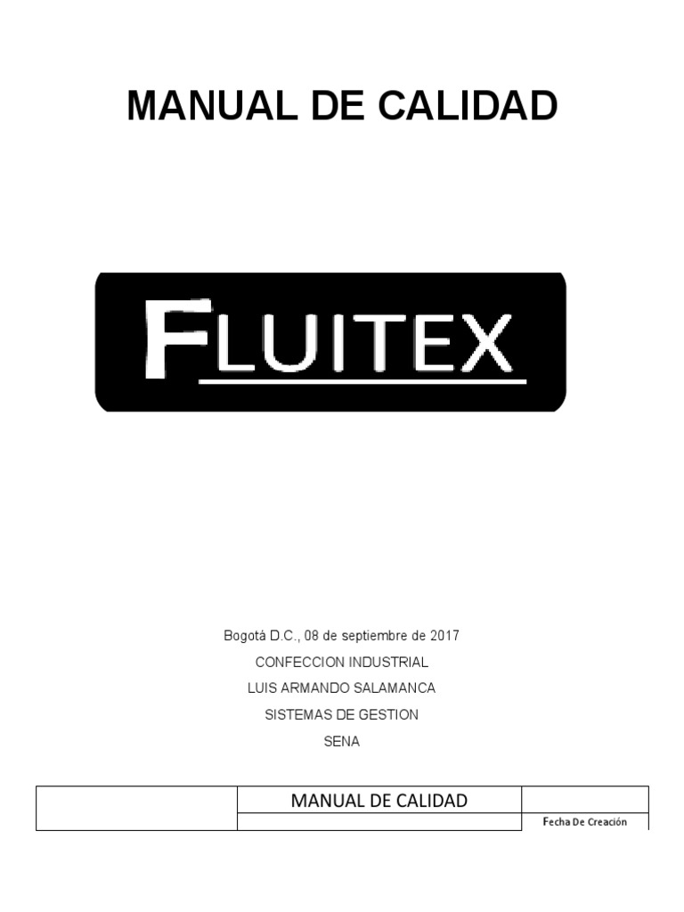 Manual de Calidad Fluitex | PDF | Calidad (comercial) | Gestión de ...