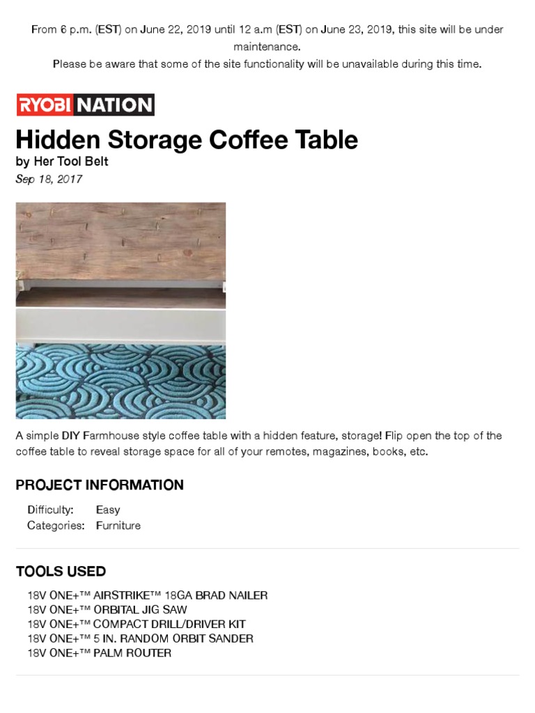 Hidden Storage Coffee Table - RYOBI Nation Projects PDF | PDF ...