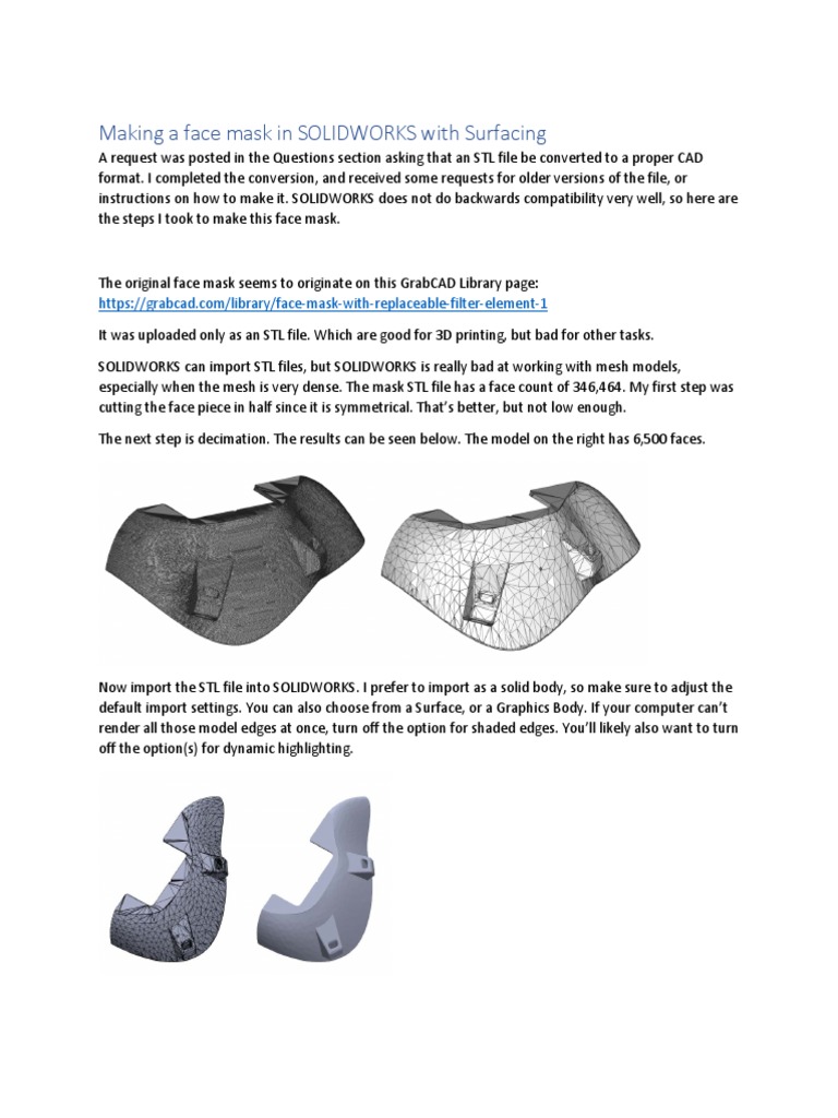 Making a face mask in SOLIDWORKS | 3 D Computer Graphics | Geometry
