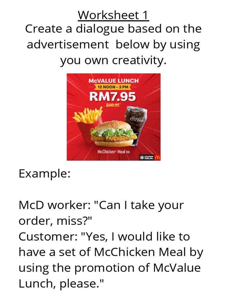 Create A Dialogue Based On The Advertisement Below by Using You Own ...