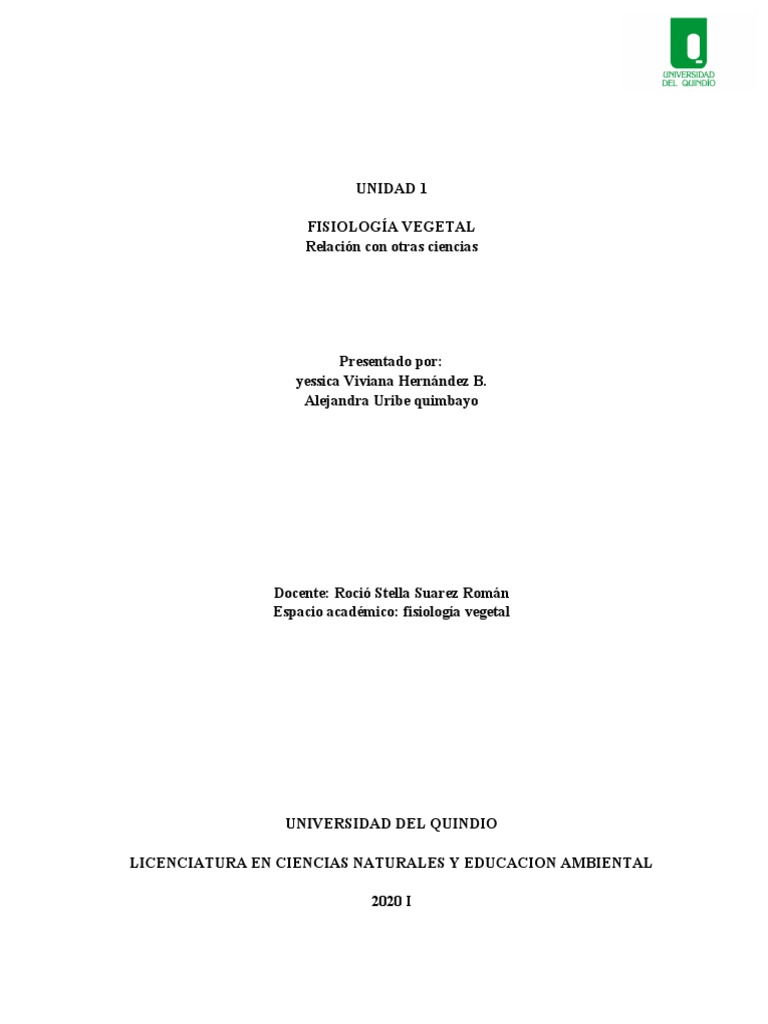 UNIDAD 1 Fisiologia Vegetal | PDF | Fisiología de las plantas | Fisiología