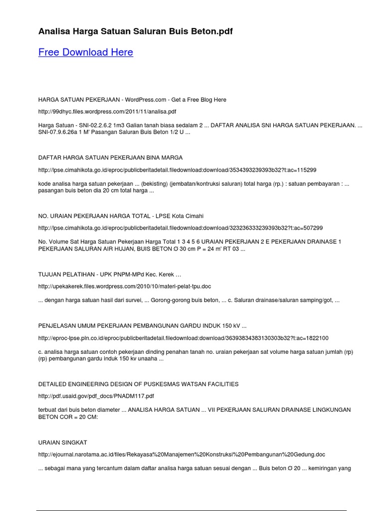 Analisa Harga Buis Beton Drainase | PDF