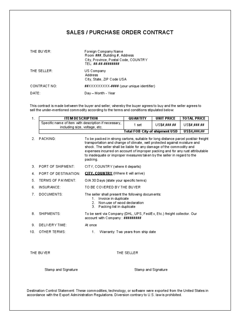 Sample Sales PO Contract | PDF