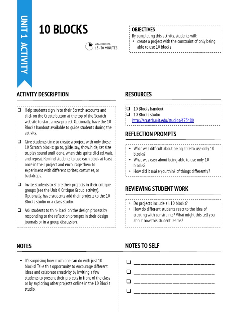 Unit 1 - Exploring - 10 Blocks | PDF | Scratch (Programming Language) | Communication